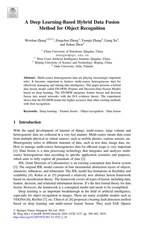 PDF A Deep Learning Based Hybrid Data Fusion Method For Object Recognition