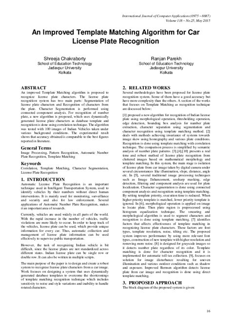Pdf An Improved Template Matching Algorithm For Car License Plate