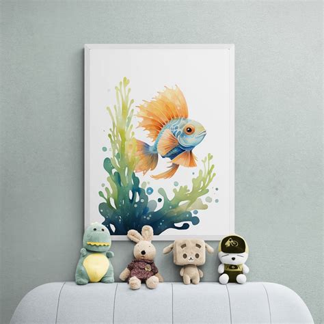 Mandarinfish Print Watercolor Printable Ocean Themed Nursery Under