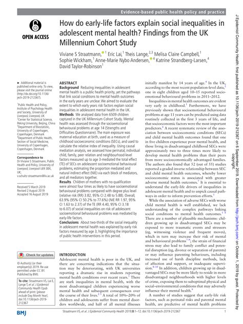 Pdf How Do Early Life Factors Explain Social Inequalities In