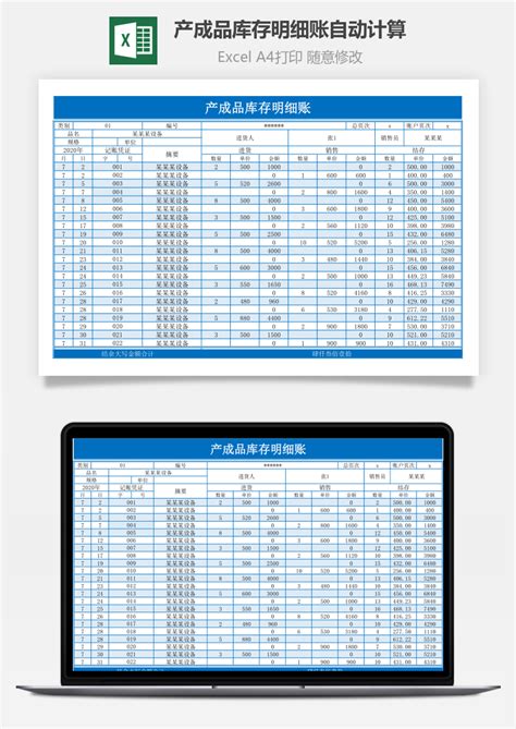 产成品库存明细账自动计算下载 Excel模板下载 风云办公