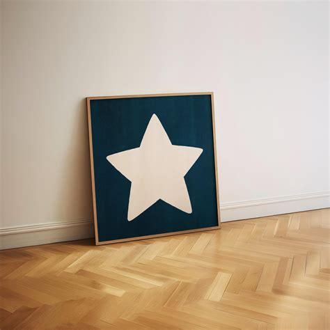 Star Wall Art Print Retro Hand Drawn Wall Art Navy Blue Star Poster