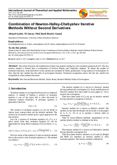 Pdf Combination Of Newton Halley Chebyshev Iterative Methods Without Second Derivatives M