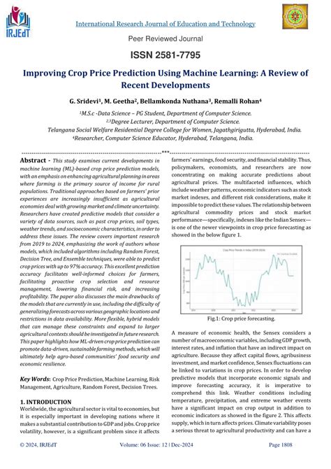 Pdf Improving Crop Price Prediction Using Machine Learning A Review Of Recent Developments