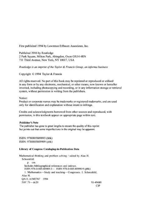 Mathematical Thinking And Problem Solving