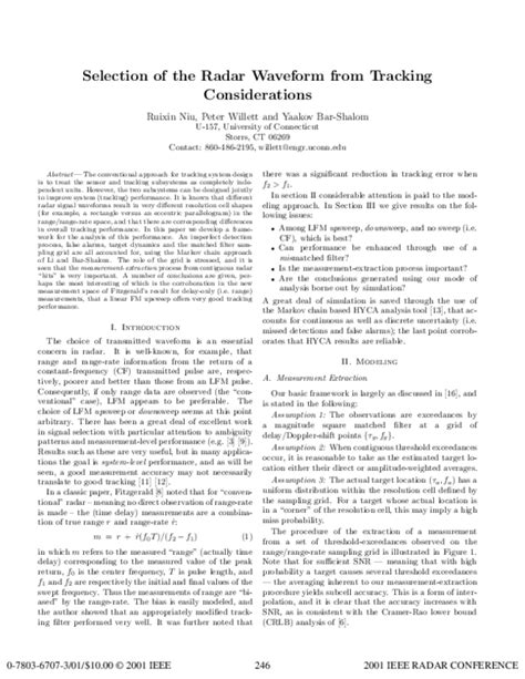 Pdf Selection Of The Radar Waveform From Tracking Considerations