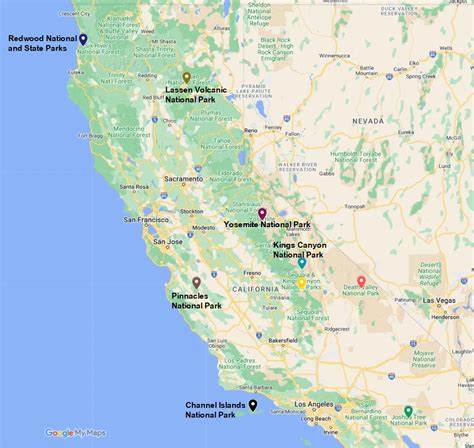 National Parks Of California Map Yosemite National Park Map