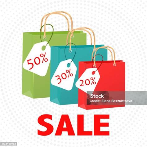 흰색 바탕에 핸들 및 판매 텍스트와 3 개의 다채로운 종이 쇼핑백 가격에 대한 스톡 벡터 아트 및 기타 이미지 가격 가방