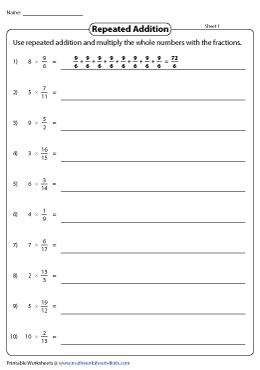 Multiplying Fractions By Whole Numbers Worksheets