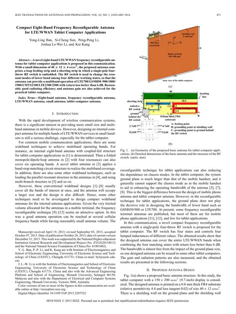 Pdf Compact Eight Band Frequency Reconfigurable Antenna For Ltewwan Tablet Computer Applications