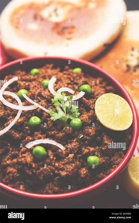 Indian Masala Kheema Pav Or Khima Or Dry Spicy Minced Meat Usually Served With Indian Flat Bread