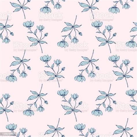 플로럴 매끄러운 패턴 인쇄 직물 직물 부드러운 색상의 벽지 나뭇가지 잎과 꽃과 아름다운 식물 반복 질감 라인 아트 스타일로