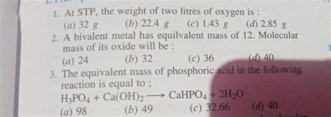 The Equivalent Mass Of Phosphoric Acid In The Following Reaction Is Equal