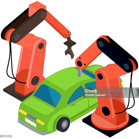 Proses Produksi Otomatis Mobil Bodi Mobil Dengan Lengan Robot Peralatan Mekanis Ilustrasi Stok