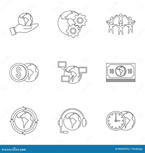 Global Network Icon Set Outline Style Stock Vector Illustration Of Modern Internet 98420323