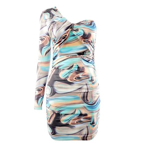 Nieuwe Stijl Gedrukt Bodycon Jurk Een Schouder Hollow Out Navelstreng