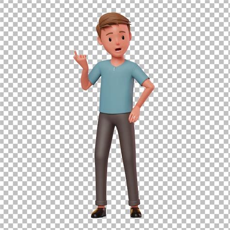 3d Male Character Pointing Up Premium Psd