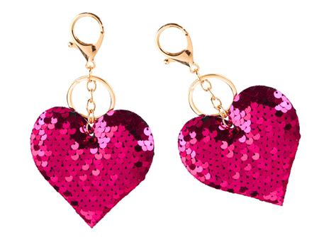 Heart Keychain Sequins Double Sided Silver Dark Pink Toys Jewellery