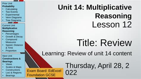 Edexcel Gcse Foundation Unit 14 Multiplicative Reasoning Teaching Resources