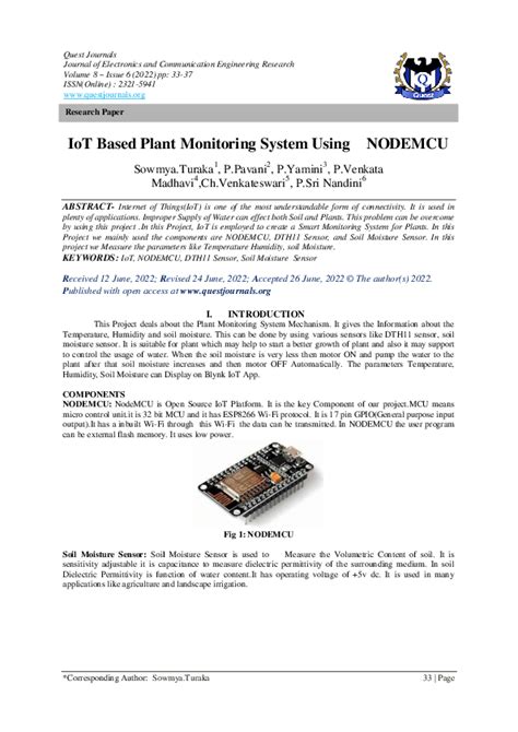 Pdf Iot Based Plant Monitoring System Using Nodemcu