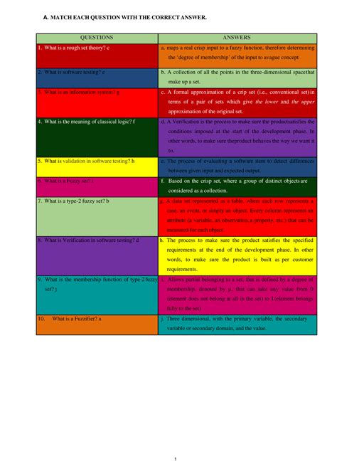 Tutorial Software Engineering A Match Each Question With The Correct Answer Questions