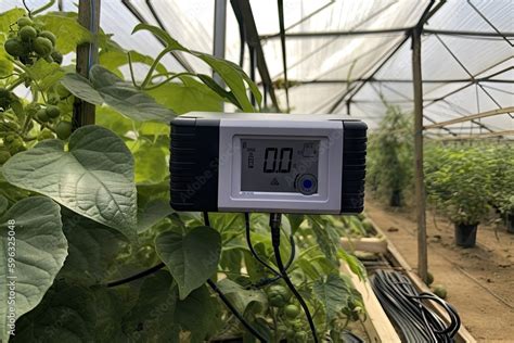 Iot Sensor Measuring Temperature And Humidity In Greenhouse Created With Generative Ai Stock