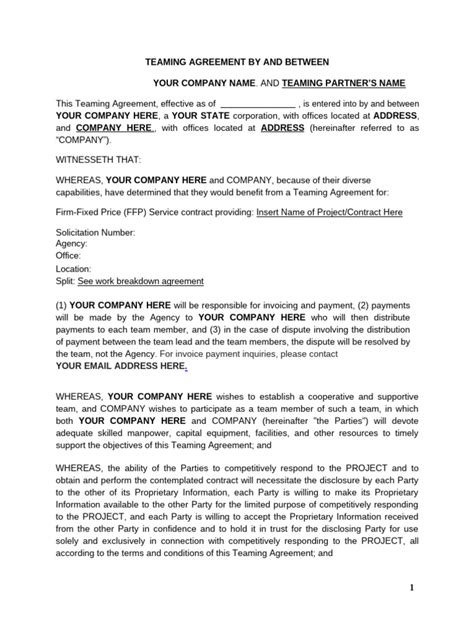 Teaming Agreement For Project Collaboration Pdf Indemnity Arbitration