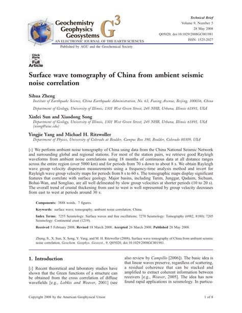 Pdf Surface Wave Tomography Of China From Ambient Seismic Noise