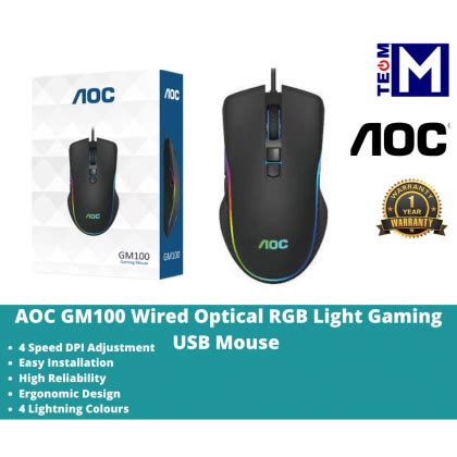 AOC GM Wired Keys DPI Optical RGB Light Ergonomic Gaming USB Mouse