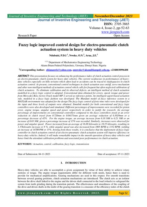 Pdf Fuzzy Logic Improved Control Design For Electro Pneumatic Clutch Actuation System In Heavy