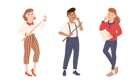 남자와 여자 학교 교사 또는 교육자 포인터 벡터 세트와 함께 서 공부에 대한 스톡 벡터 아트 및 기타 이미지 공부 교사 교육 관련 직업 교수 Istock