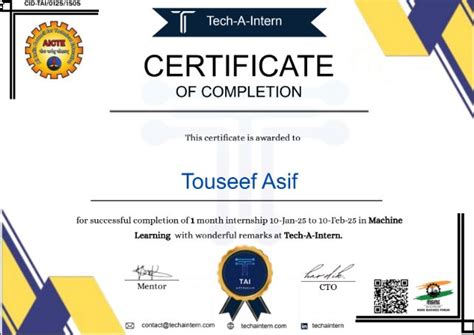 Machinelearning Ai Internship Techaintern Datascience Touseef Asif