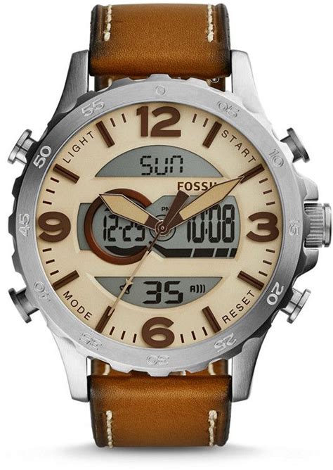 Fossil Nate Analog Digital Brown Leather Watch Fossil Watches For Men