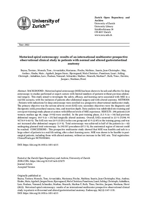 Pdf Motorized Spiral Enteroscopy Results Of An International