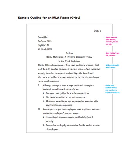 Mla Style Outline Format MLA Outline Pages With Formatically