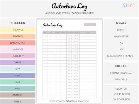 Autoclave Sterilization Log Printable Autoclave Sterilization Tracker Printable Autoclave Log