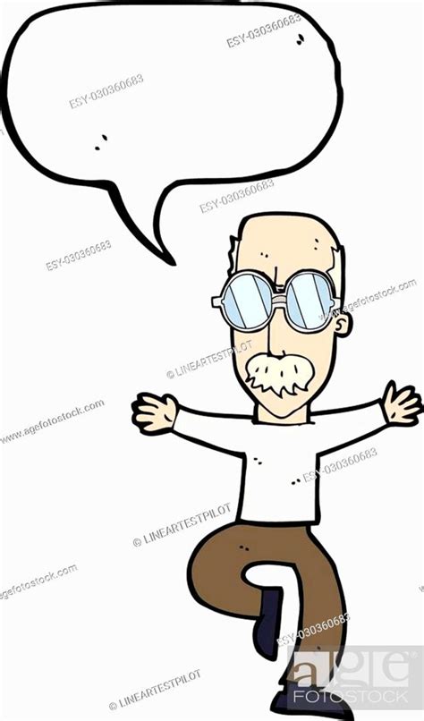 Cartoon Old Man Wearing Big Glasses With Speech Bubble Stock Vector