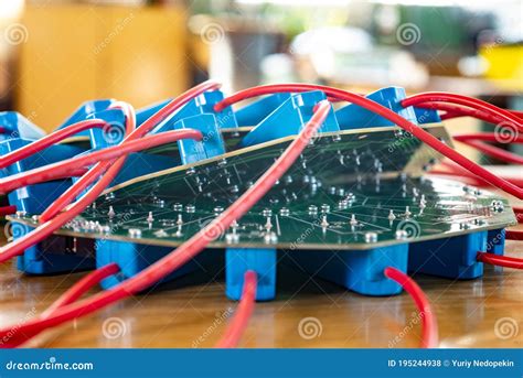 Close Up Of A Large Green Microcircuit With Blue Components Stock Photo Image Of Capacitor