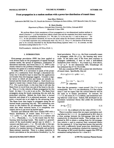Pdf Front Propagation In A Random Medium With A Power Law