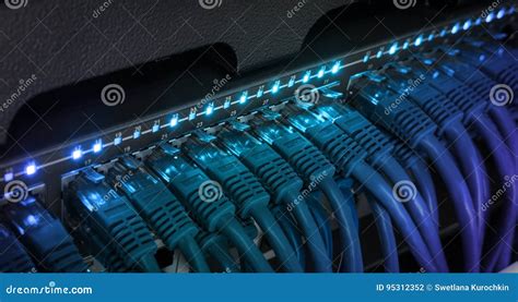 Network Server Panel Switch And Patch Cord Cable In Data Center Stock Photo Image Of