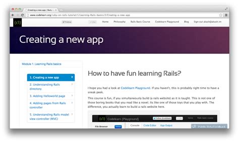 Baby Steps In Rails Using Codelearn