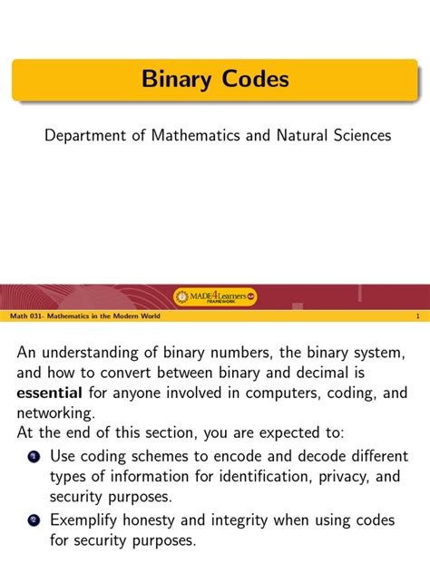 Understanding Binary Codes Converting Between Binary And Decimal Systems Pdf Bit Ascii