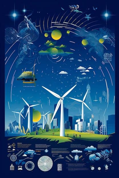 재생 가능 에너지 풍력 청정 에너지 재활용 환경 개념을 나타내는 생성적 Ai 벡터 그래픽 그림 프리미엄 사진