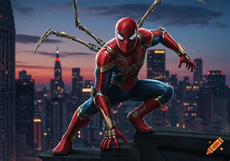 A Stylized Depiction Of Spider Man In A Blue And Red Suit With A Black
