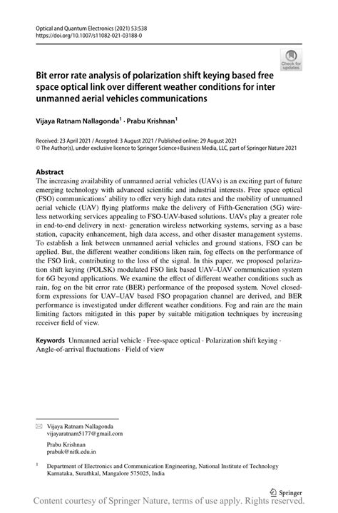 bit error rate analysis of polarization shift keying based free space