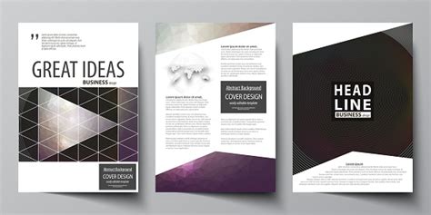 안내 책자 잡지 전단지 책자에 대 한 비즈니스 템플릿 보고서 디자인 서식 파일 A4 크기의 벡터 레이아웃을 커버 진한 색 삼각형 그리고 화려한 원입니다 추상 다각형 스타일