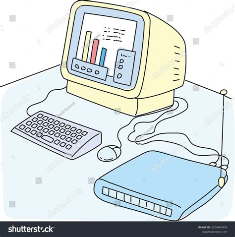 Computer Drawing Monitor Keyboard Mouse Modem Stock Vector Royalty Free Shutterstock