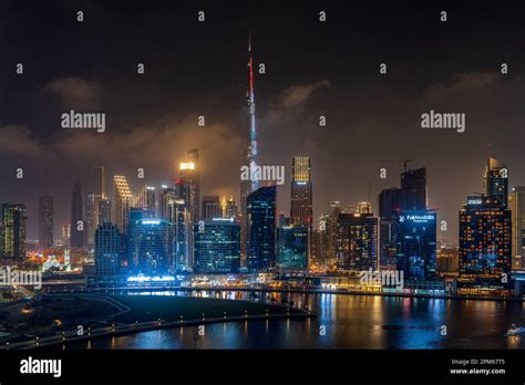 Dubai Uae April 1 2023 Night View Of Skyline Of Downtown District