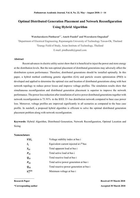 pdf optimal distributed generation placement and network