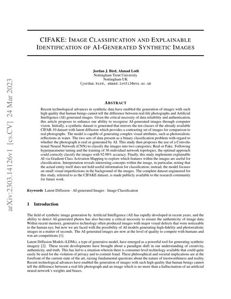 Pdf Cifake Image Classification And Explainable Identification Of Ai Generated Synthetic Images